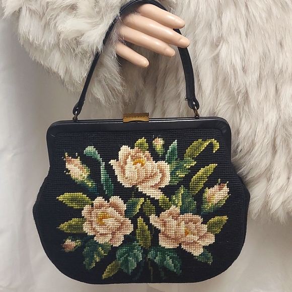 Vintage | Bags | Vintage Floral Needlepoint Roses Satchel | Poshmark
